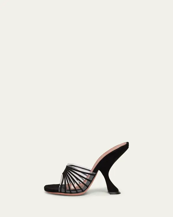 Amina Muaddi Mookie Suede And Pvc Mules With Comma Heel