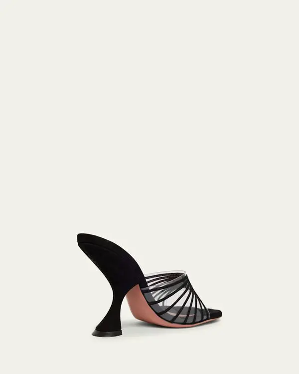 Amina Muaddi Mookie Suede And Pvc Mules With Comma Heel