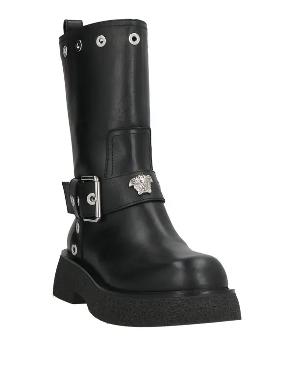 Versace Ankle Boots In Leather With Buckle And Logo