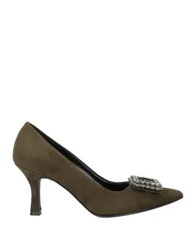 OVYE Leather Pumps With Crystal Appliqués - Military Green