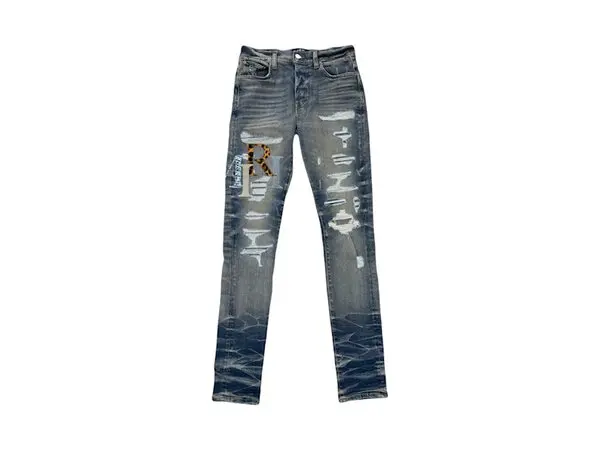 Amiri Leather Staggered Logo Jeans