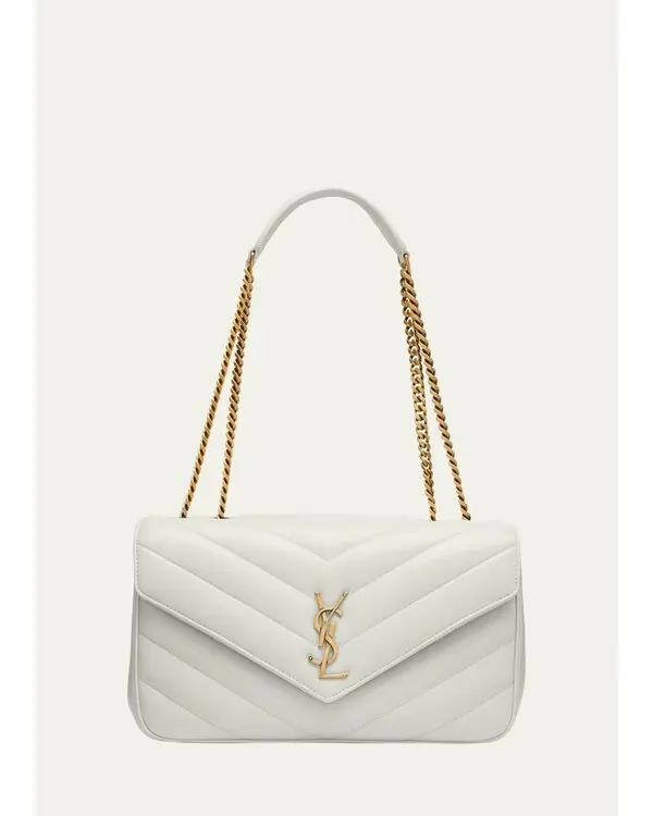 Saint Laurent Loulou Chain Shoulder Bag In Quilted Leather - White