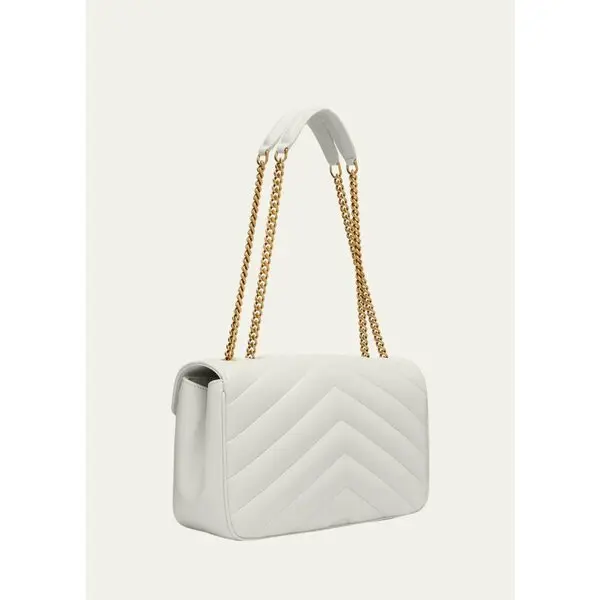 Saint Laurent Loulou Chain Shoulder Bag In Quilted Leather - White