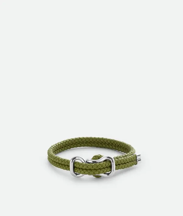 BOTTEGA  VENETA Braided Leather And Sterling Silver Bracelet - Matcha