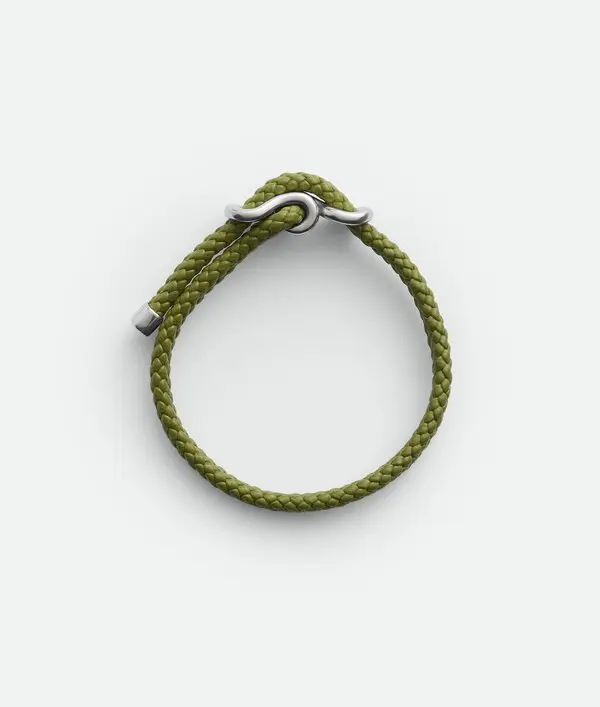 Bottega Veneta Braided Leather And Sterling Silver Bracelet - Matcha