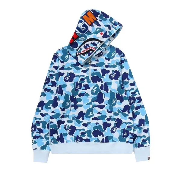 A BATHING APE Abc Camo Shark Half Zip Pullover Hoodie - Blue