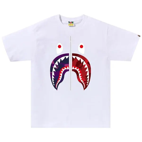 A BATHING APE Color Camo Separate Shark Tee /purple - White