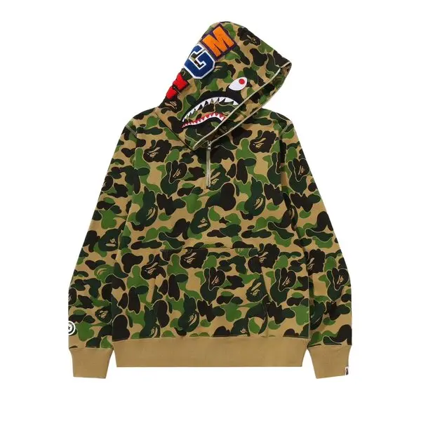 A BATHING APE Abc Camo Shark Half Zip Pullover Hoodie - Green