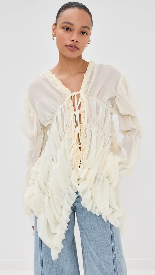 Rokh Puff Sleeve Blouse - Cream | Editorialist