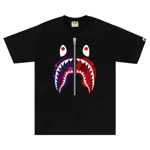 A BATHING APE Color Camo Separate Shark Tee /purple - Black