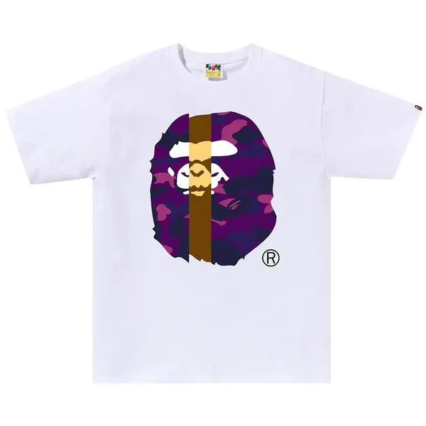 A BATHING APE Color Camo Transform Big Ape Head Tee /purple - White