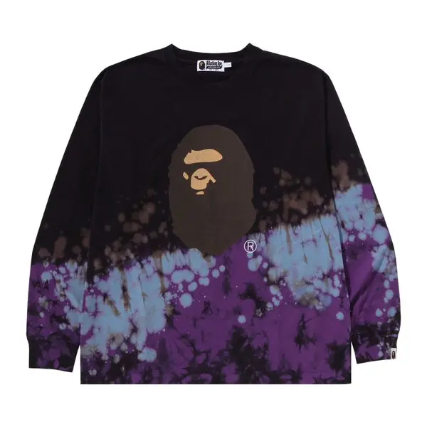A BATHING APE Tie Dye Ape Head Relaxed Fit Long-sleeve Tee - Black