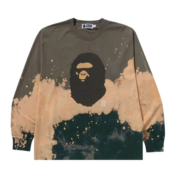 A BATHING APE Tie Dye Ape Head Relaxed Fit Long-sleeve Tee 'beige