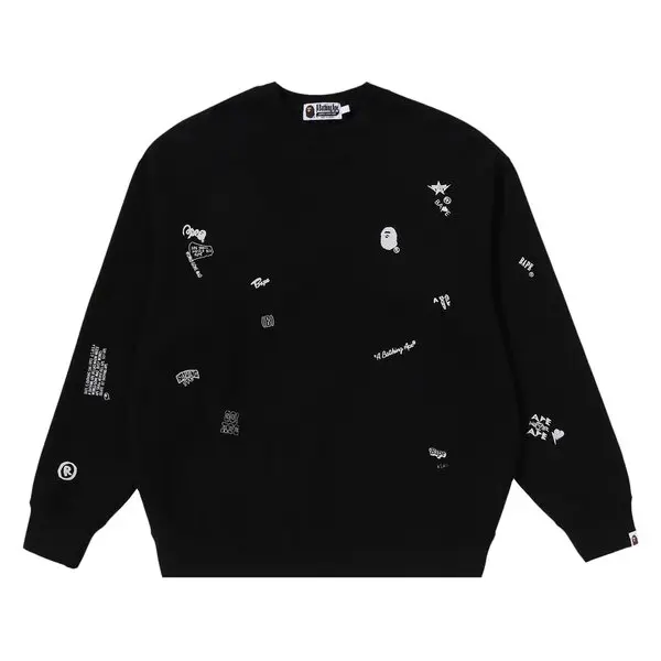 A BATHING APE Multi Logo Relaxed Fit Crewneck Sweatshirt