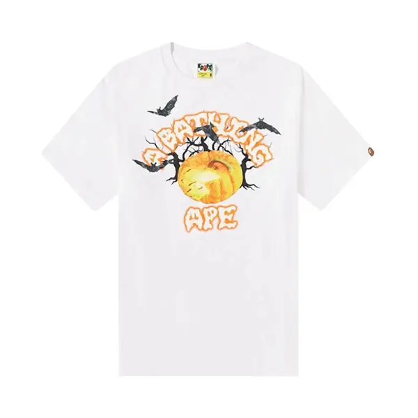 A BATHING APE Halloween Jack O' Lantern College Tee - White