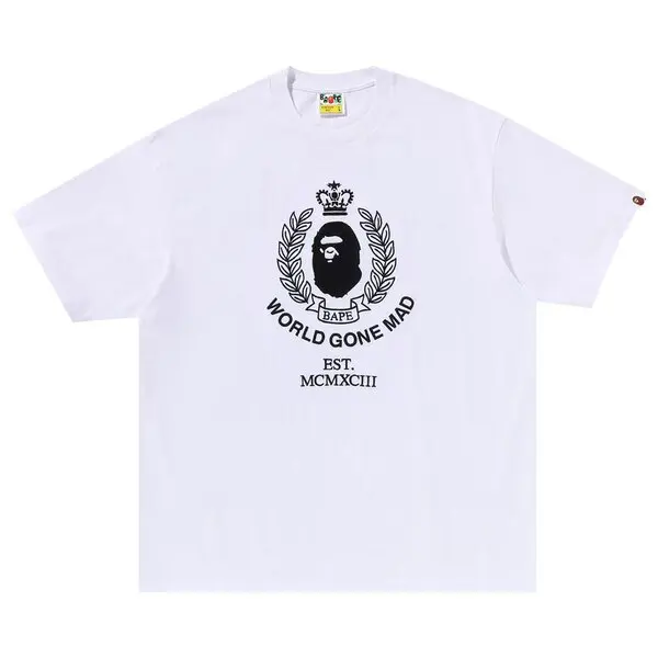 A BATHING APE Crest College Logo Relaxed Fit Tee - White