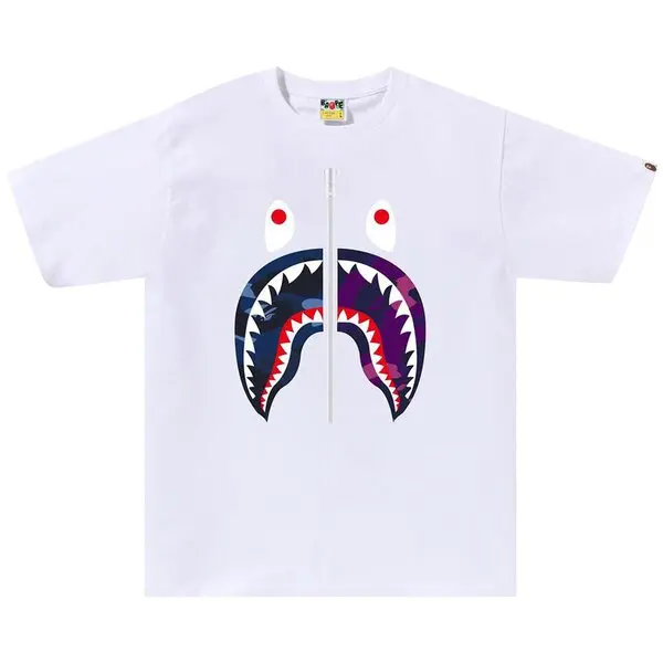 A BATHING APE Color Camo Separate Shark Tee /navy - White
