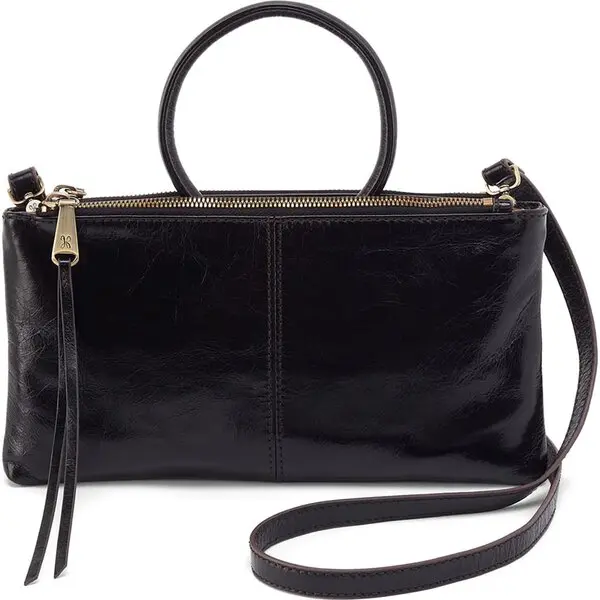 Hobo Sable Leather Crossbody Bag - Black