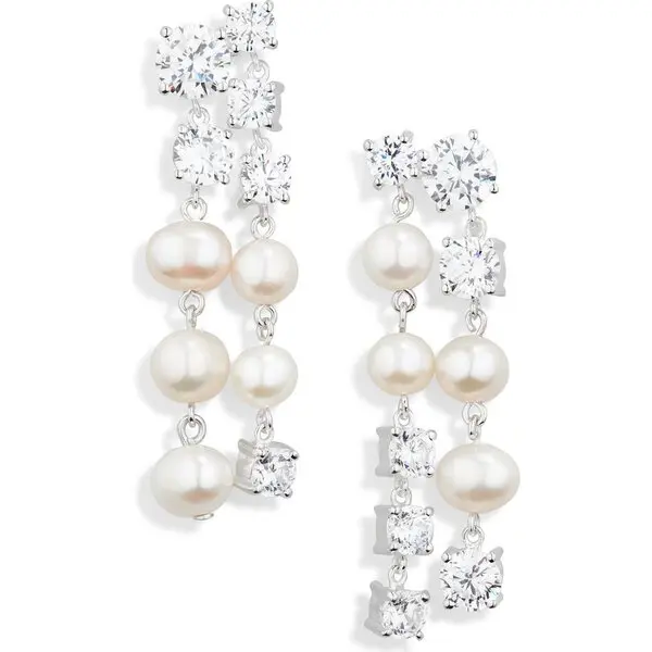 Completedworks Cubic Zirconia & Freshwater Pearl Drop Earrings - Silver Plated