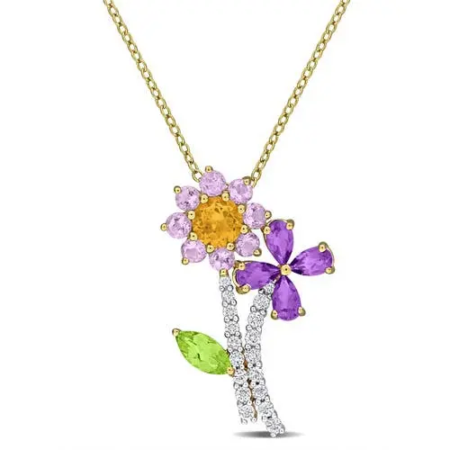 JULIANNA B. Multi-gemstone Flower Necklace - Amethyst
