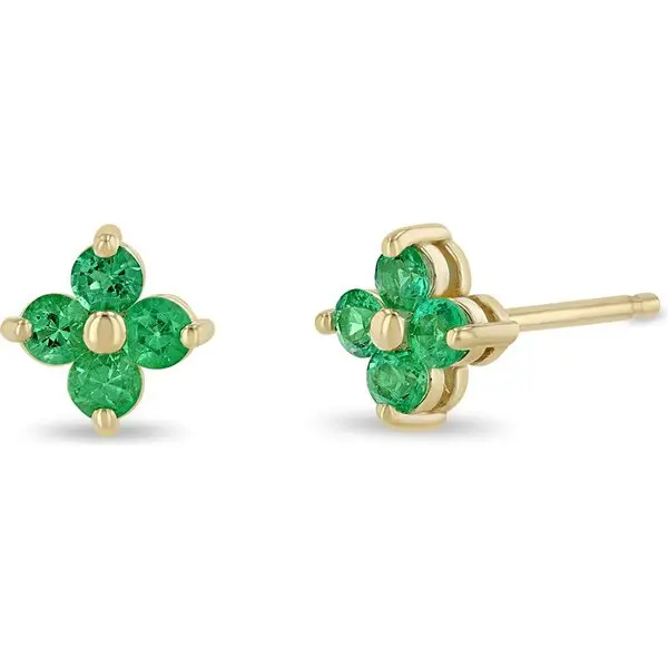 Zoe Chicco Quad Emerald Stud Earrings - 14k Yellow Gold