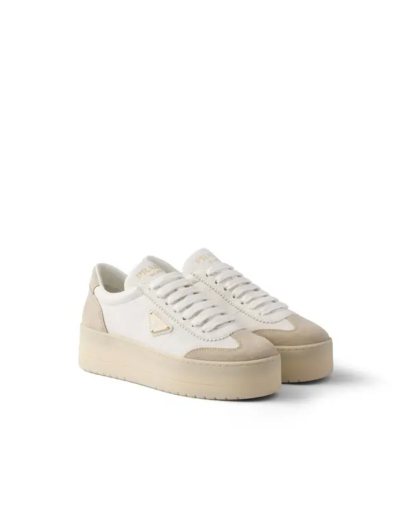 Prada Downtown Nappa Leather And Suede Sneakers - White
