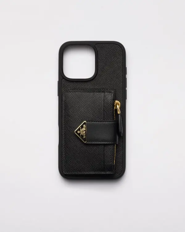 Prada Saffiano Leather Case For Iphone 16 Pro Max - Black