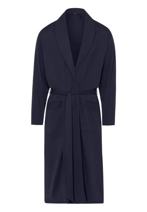 Hanro Night And Day Cotton Shawl Collar Robe - Black Iris