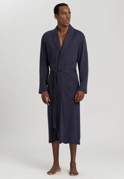Hanro Night And Day Cotton Shawl Collar Robe - Black Iris