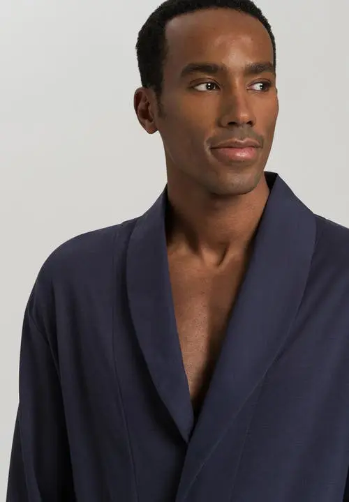 Hanro Night And Day Cotton Shawl Collar Robe - Black Iris