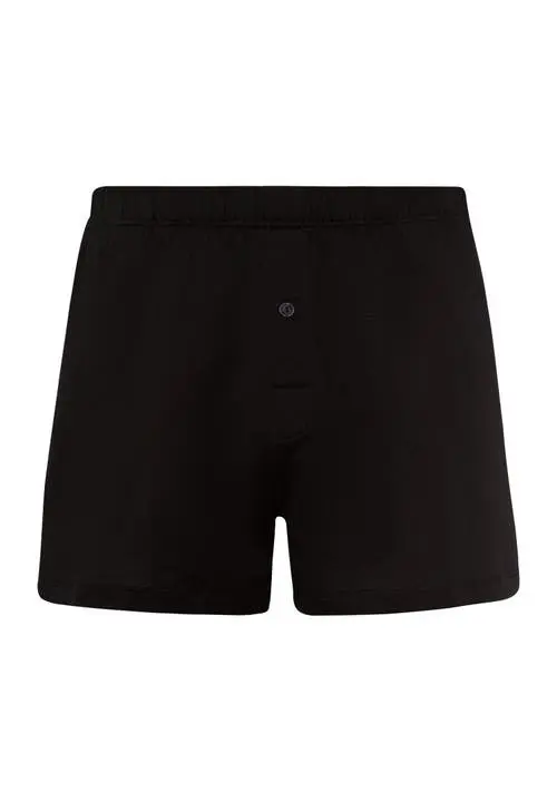 Hanro Cotton Sporty Button Fly Cotton Boxer - Black