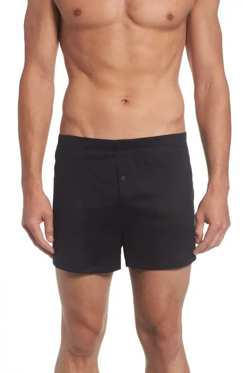 Hanro Cotton Sporty Button Fly Cotton Boxer - Black