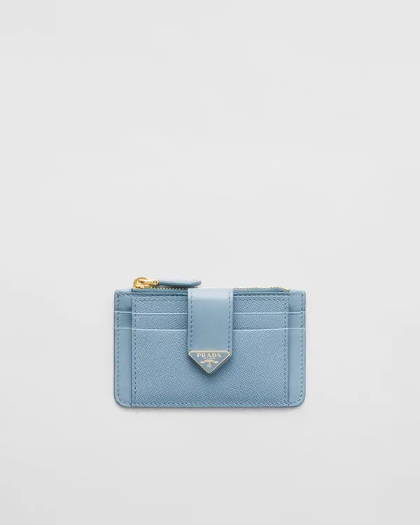 Prada Saffiano And Smooth Leather Card Holder - Astral Blue