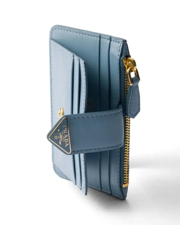 Prada Saffiano And Smooth Leather Card Holder - Light Blue
