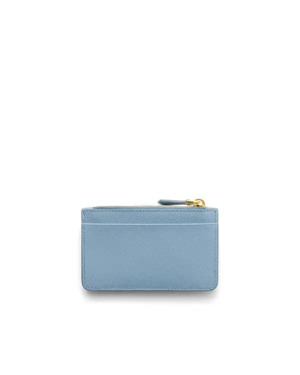 Prada Saffiano And Smooth Leather Card Holder - Light Blue