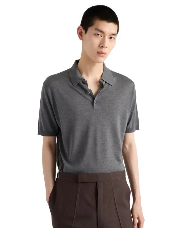 Prada Cashmere And Silk Polo Shirt - Grey