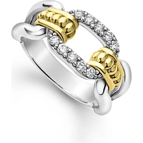 Lagos Signature Caviar Diamond Link Ring - Two-tone