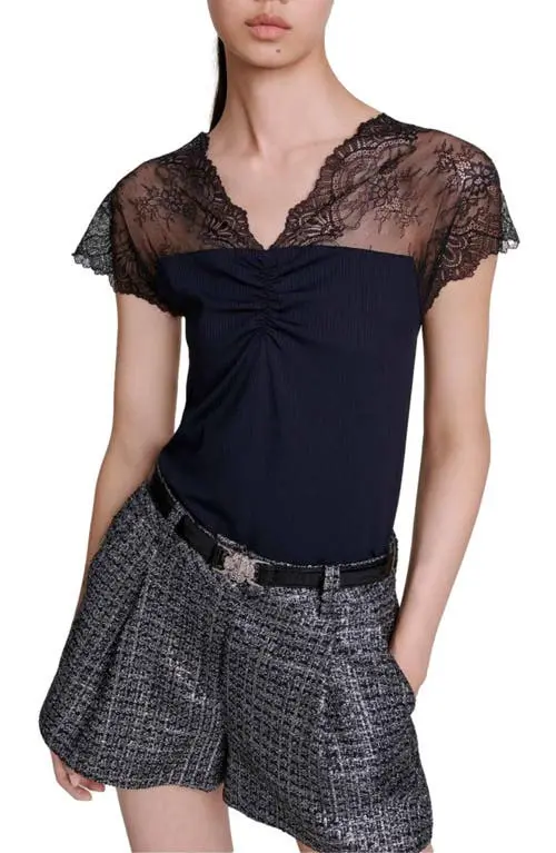 Maje Jersey Top With Lace