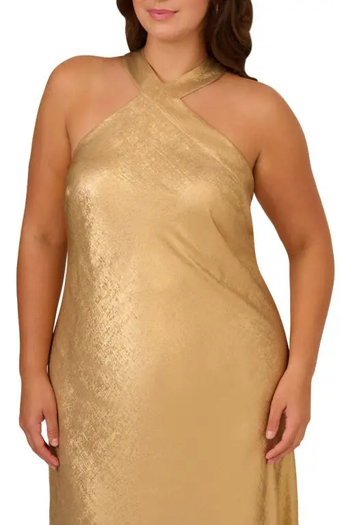 Adrianna Papell Foil Woven Halter Gown - Light Gold | Editorialist