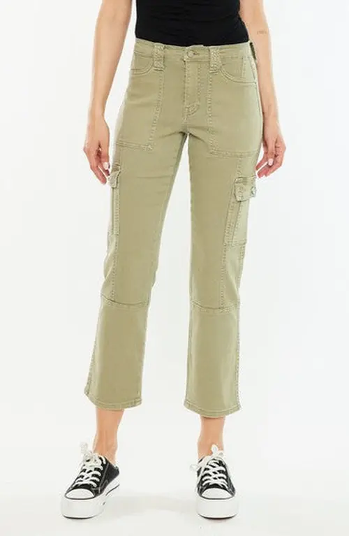 KANCAN Lavinia High Rise Slim Straight Leg Cargo Pants - Olive