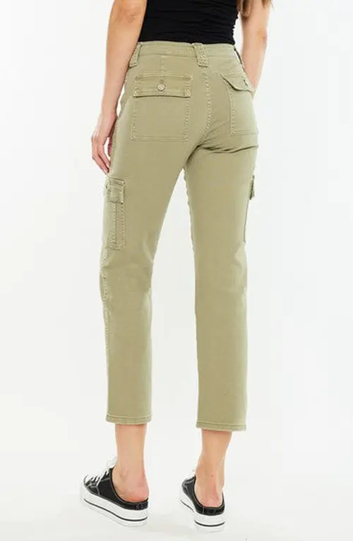 KANCAN Lavinia High Rise Slim Straight Leg Cargo Pants - Olive
