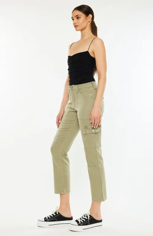 KANCAN Lavinia High Rise Slim Straight Leg Cargo Pants - Olive