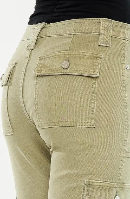 KANCAN Lavinia High Rise Slim Straight Leg Cargo Pants - Olive
