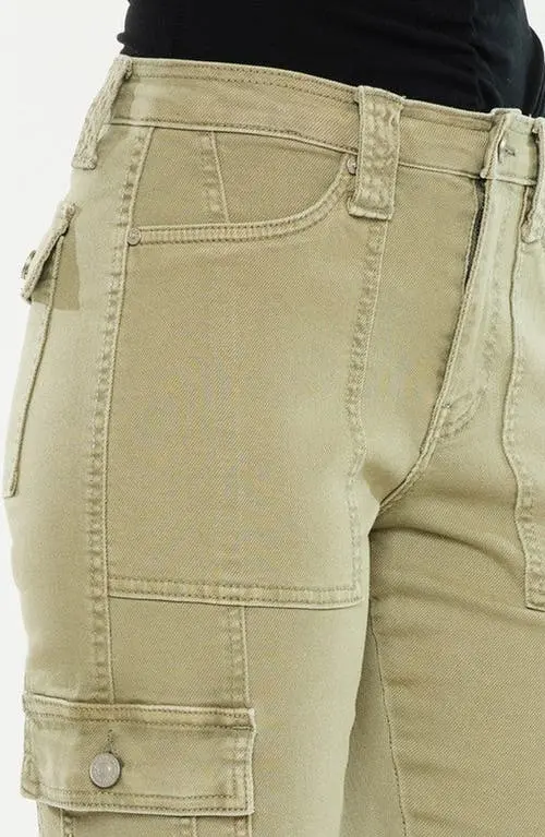 KANCAN Lavinia High Rise Slim Straight Leg Cargo Pants - Olive
