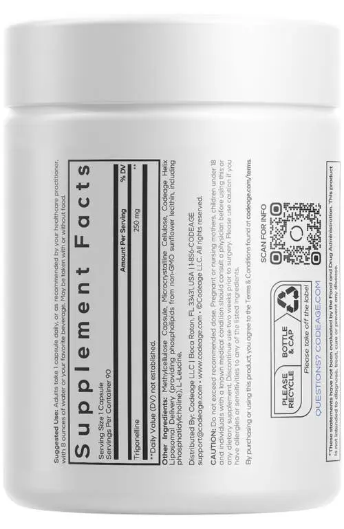 CODEAGE Liposomal Trigonelline, 250 Mg Per Serving, Plant-based Alkaloid Supplement