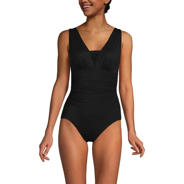 LANDS' END Slender Grecian One Piece Swimsuit - Black