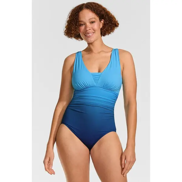 LANDS' END D-cup Slender Grecian Tummy Control One-piece Swimsuit - Teal Ombre