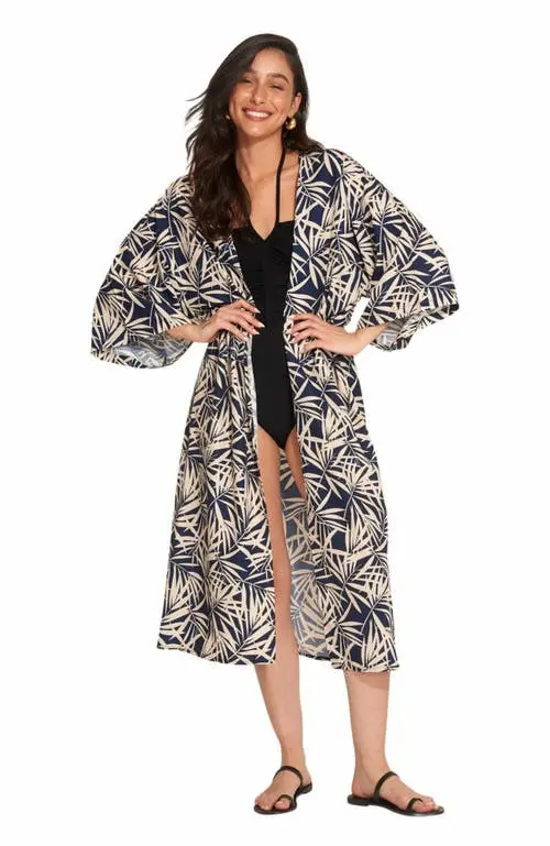 GOTTEX Noam Short Sleeves Swim Cover Up Robe - Multi/navy