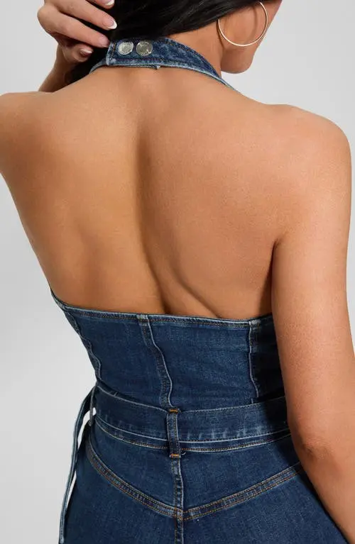 Guess Claire Halter Neck Denim Jumpsuit