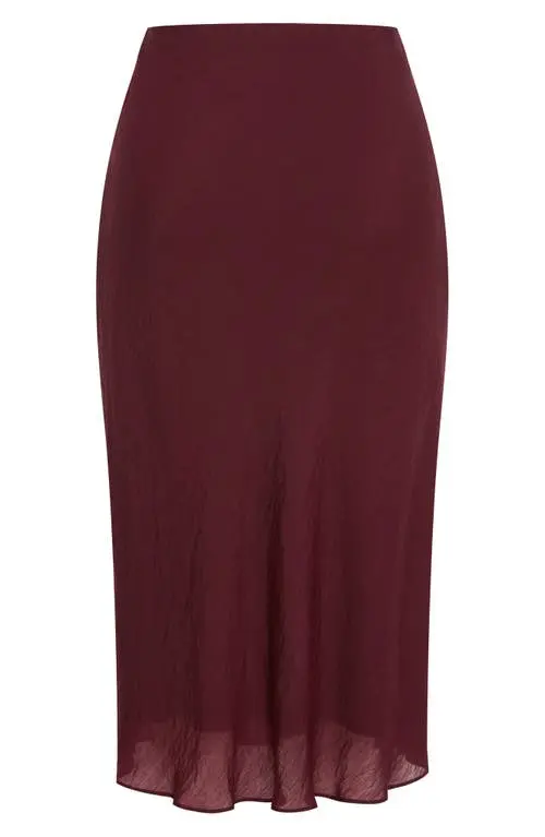 City Chic Kyra Crinkled Midi Skirt - Dark Cherry